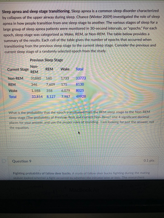 Solved Sleep apnea and sleep stage transitioning. Sleep | Chegg.com