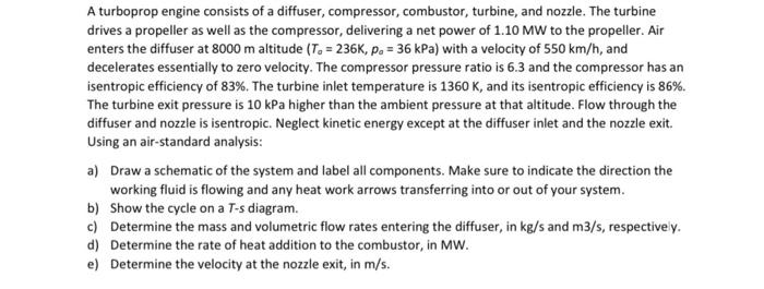 Solved A turboprop engine consists of a diffuser, | Chegg.com