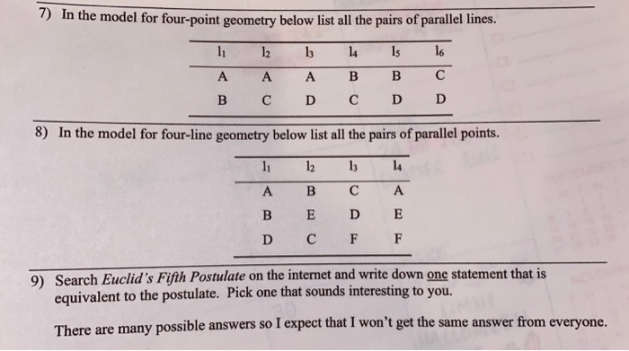 Solved 7) In the model for four-point geometry below list | Chegg.com
