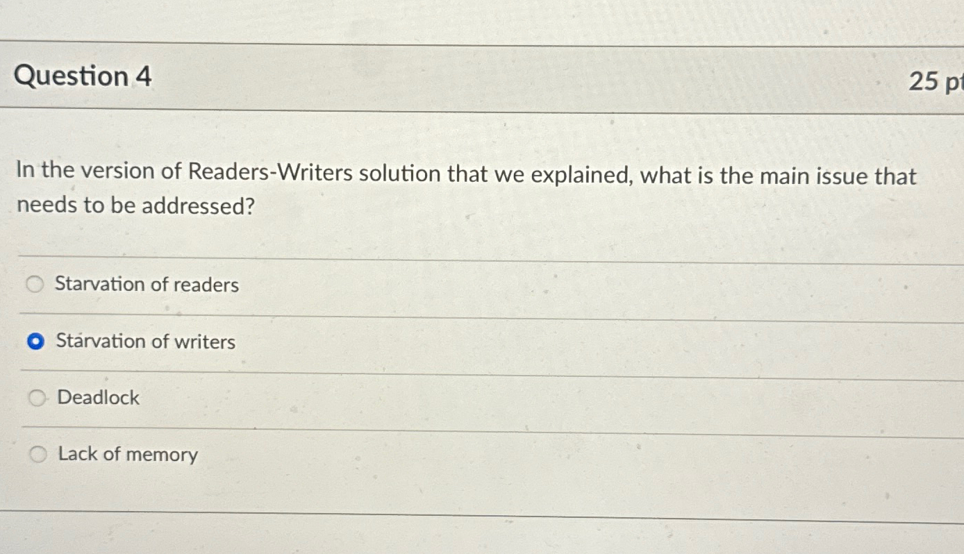 Solved Question 425pIn the version of Readers-Writers | Chegg.com