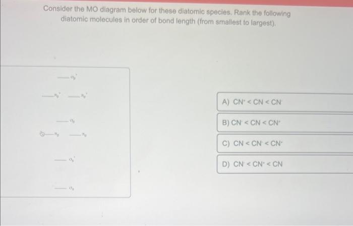 Solved Consider the MO diagram below for these diatomic | Chegg.com