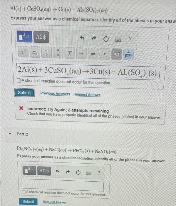 Solved Al(s) + CuSO4(aq) + Cu(s) + Al2(SO4)(aq) Express your | Chegg.com