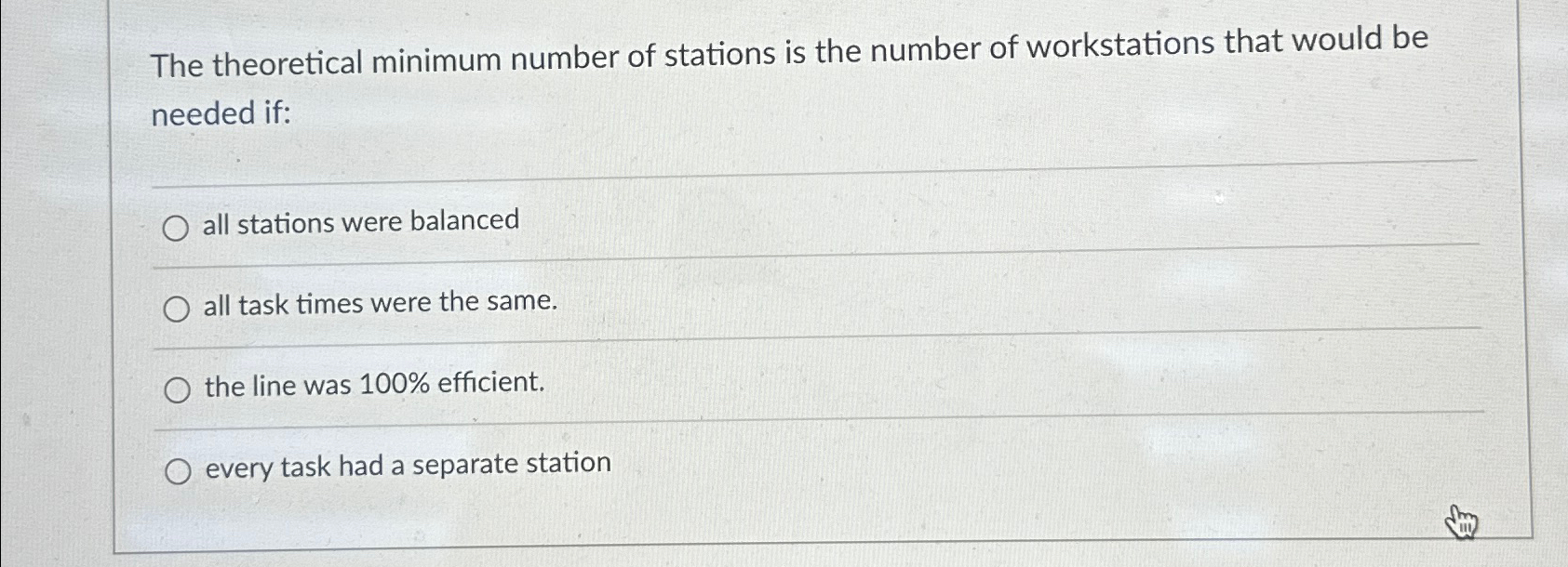 Solved The theoretical minimum number of stations is the | Chegg.com