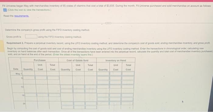 Solved Fa Untyerse began May with merchandise inventory of | Chegg.com