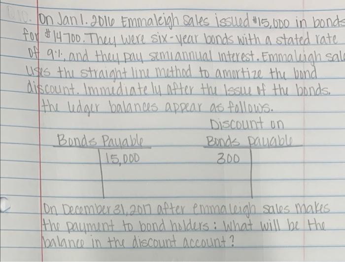 Solved $ 10 10. On Jan 1, 2016 Emmaleigh sales issued | Chegg.com