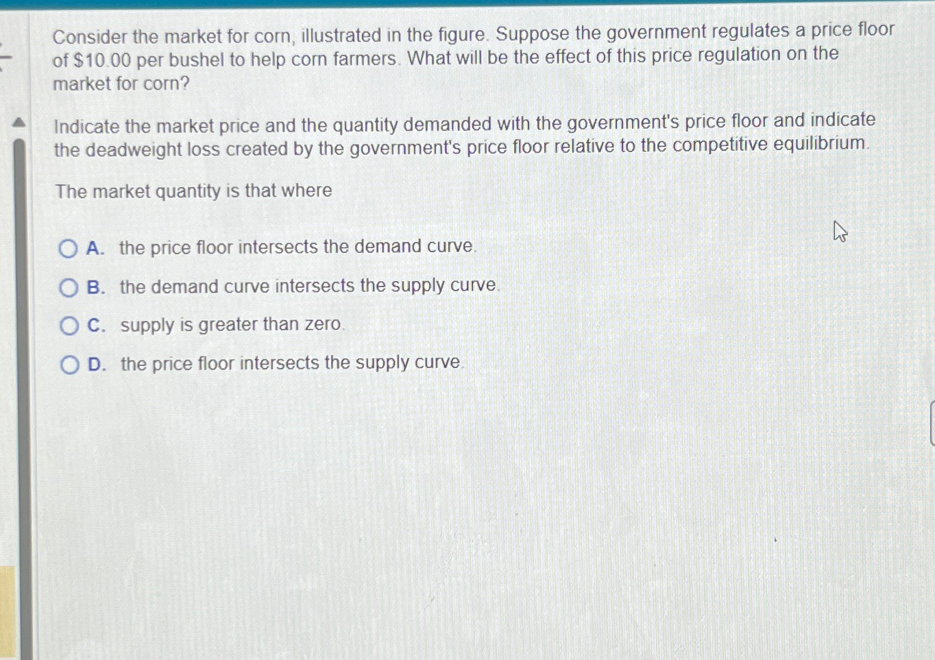 Solved Consider the market for corn, illustrated in the | Chegg.com