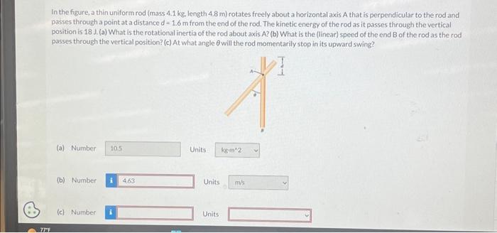 Solved In the figure, a thin uniform rod (mass 4.1 kg, | Chegg.com