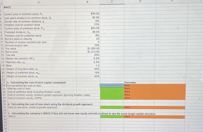 Solved Excel Activity: WACC Start with the partial model in | Chegg.com