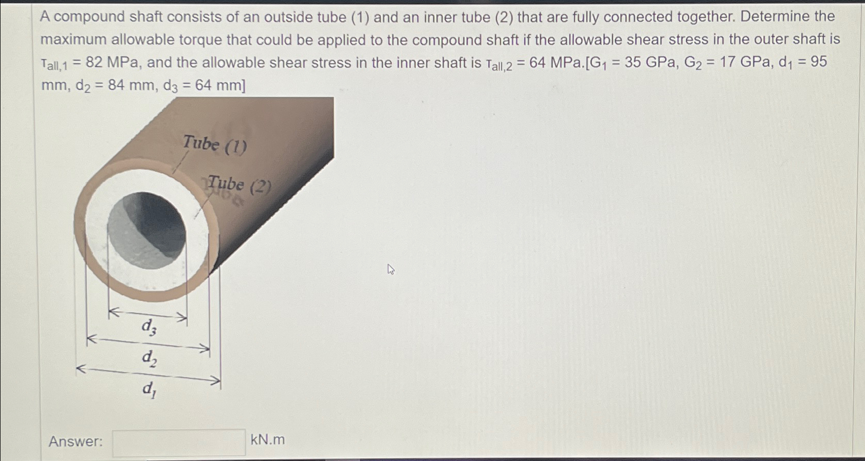 Solved A compound shaft consists of an outside tube (1) ﻿and | Chegg.com