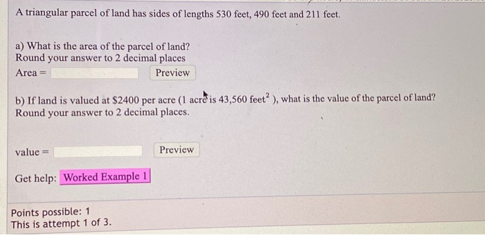 Solved A triangular parcel of land has sides of lengths 530 | Chegg.com