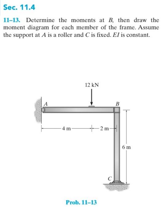 Solved 11-13. Determine the moments at B, then draw the | Chegg.com