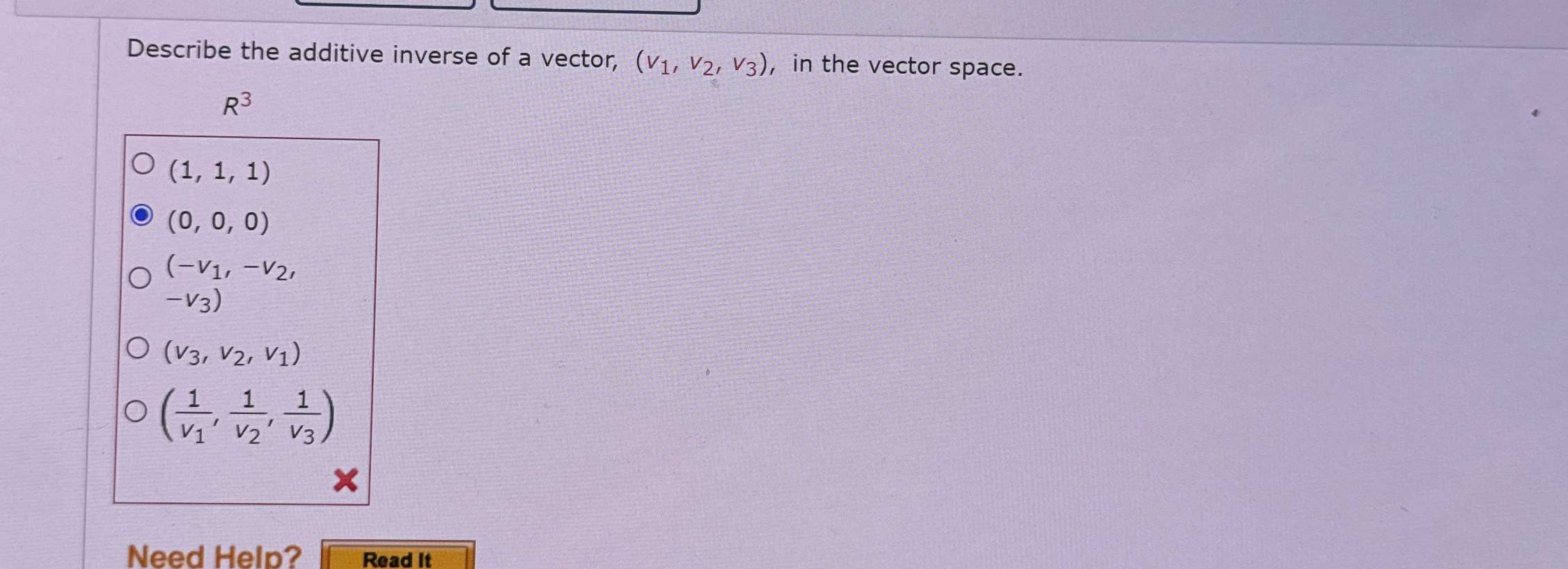 Solved Describe the additive inverse of a vector, | Chegg.com