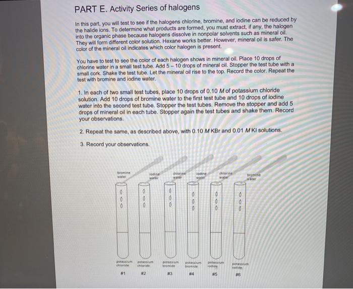PART E. Activity Series of halogens In this part, you | Chegg.com