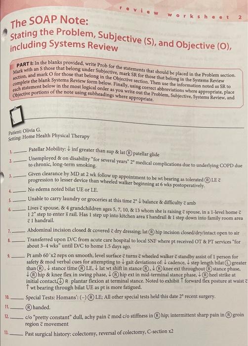 Solved review Worksheet 2 The SOAP Note: Stating the | Chegg.com
