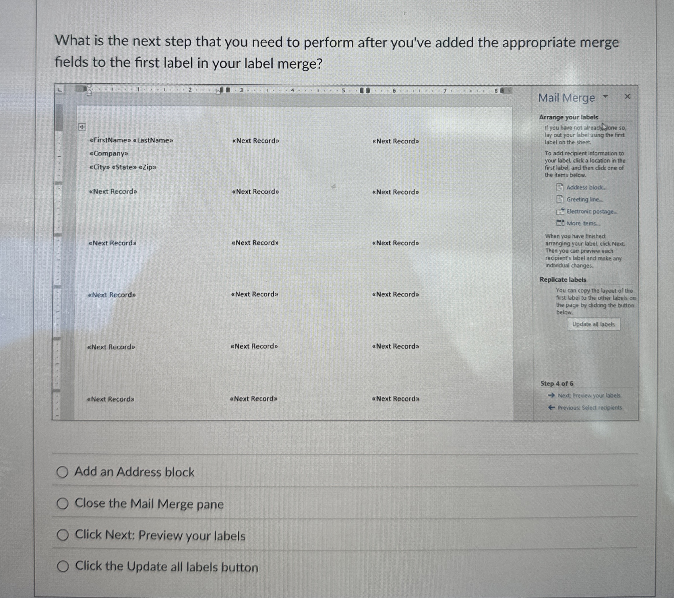 Solved Add an Address blockClose the Mail Merge paneClick | Chegg.com