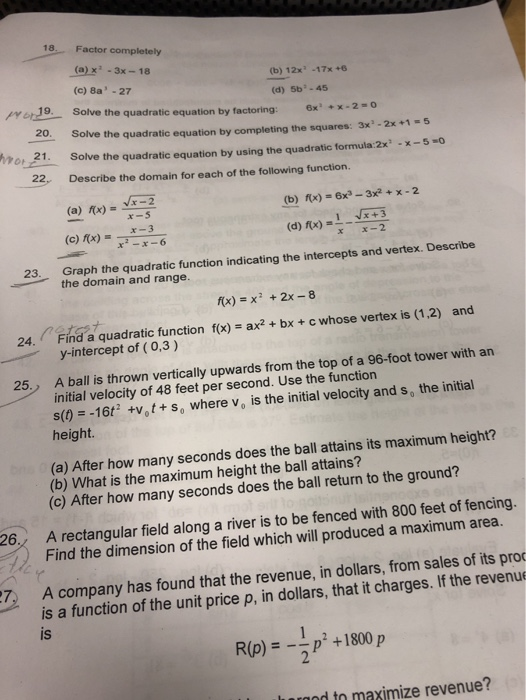 Solved 18 Factor completely (a)x - 3x - 18 (b) 12x17x +8 (c) | Chegg.com