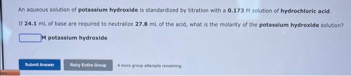 Solved An aqueous solution of potassium hydroxide is | Chegg.com
