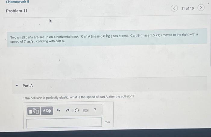 Solved Problem 11 11 of 16 Two small carts are set up on a | Chegg.com