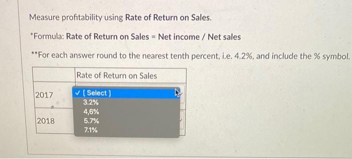 Solved Measure profitability using Rate of Return on Sales. | Chegg.com