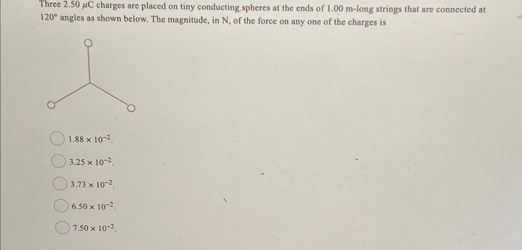 Solved Three 2.50\\\\mu C charges are placed on tiny | Chegg.com