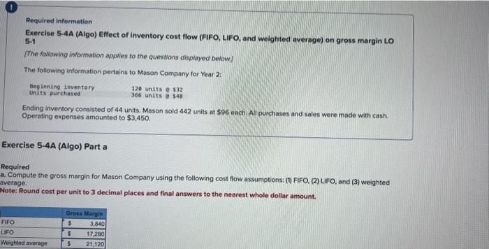 Solved Required information Exercise 5-4A (Algo) Effect of | Chegg.com