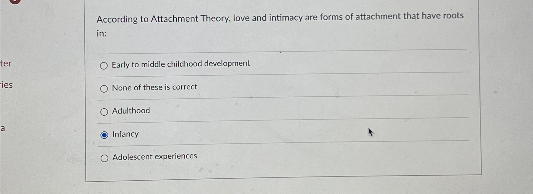 Solved According to Attachment Theory, love and intimacy are | Chegg.com