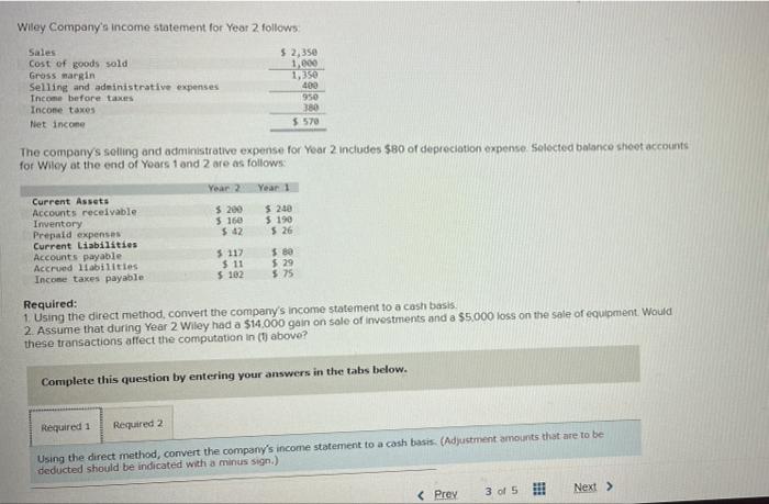 Solved Wiley Company'a income statement for Year 2 follows | Chegg.com