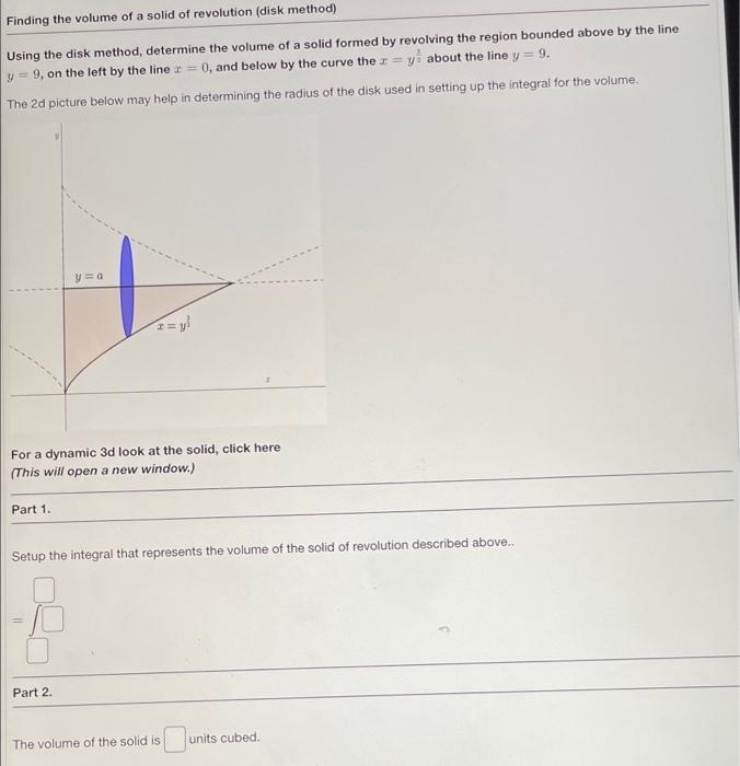 Solved Finding the volume of a solid of revolution (disk | Chegg.com