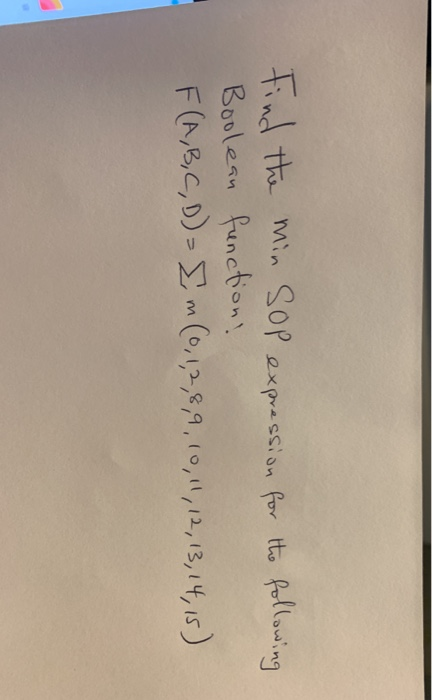 Solved Find the min SOP expression for the following Boolean | Chegg.com