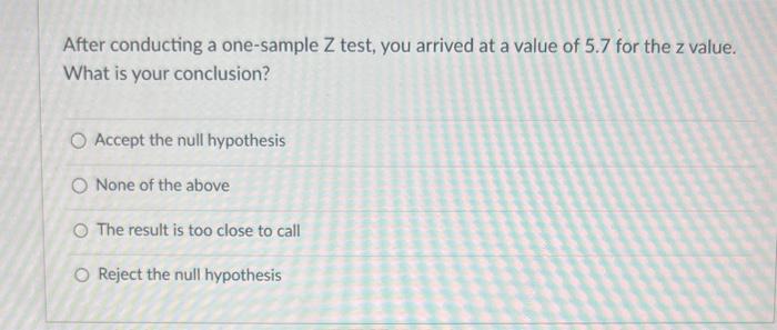 Solved After conducting a one-sample Z test, you arrived at | Chegg.com