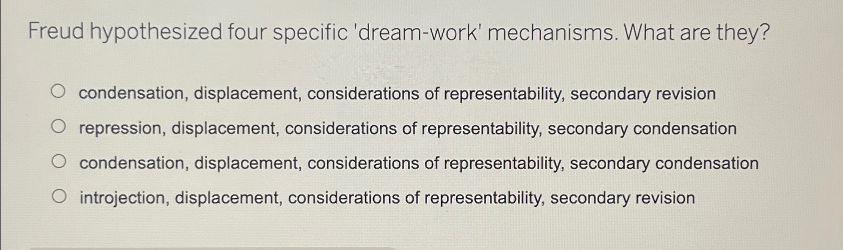 Solved Freud hypothesized four specific 'dream-work' | Chegg.com