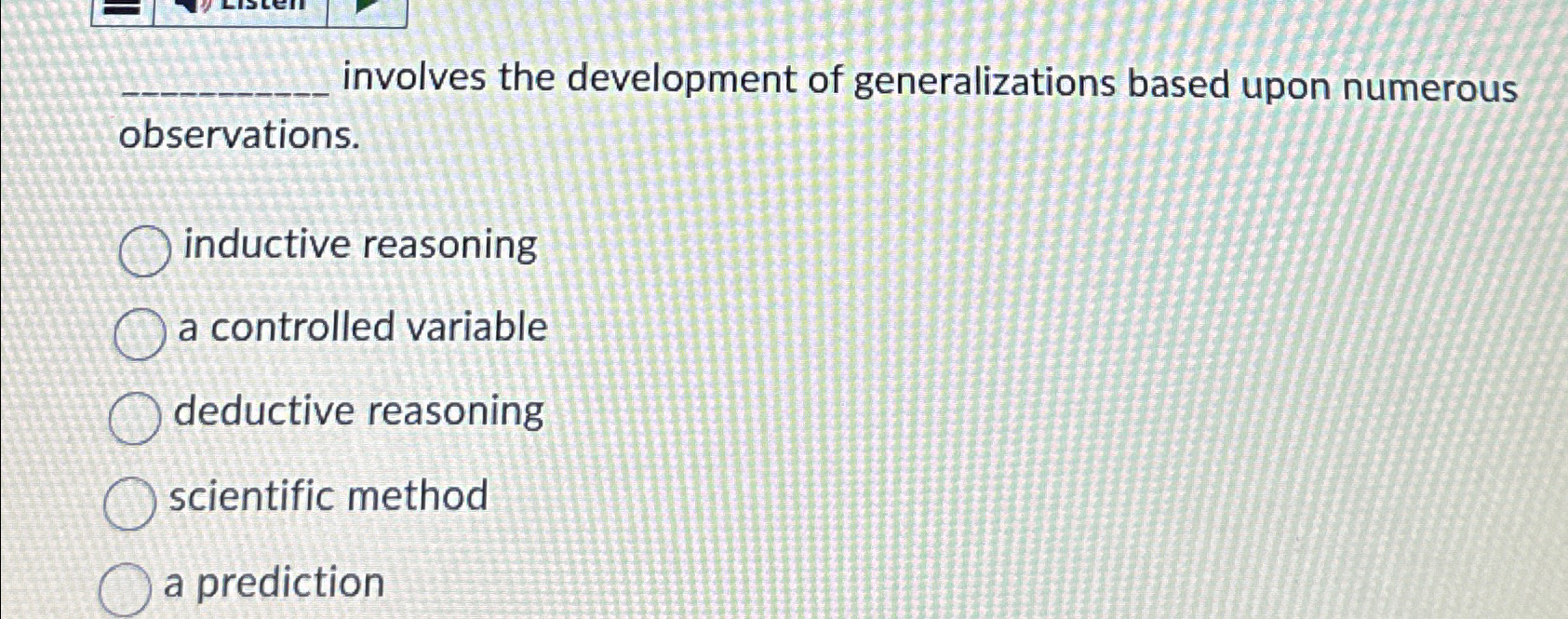 Solved involves the development of generalizations based | Chegg.com