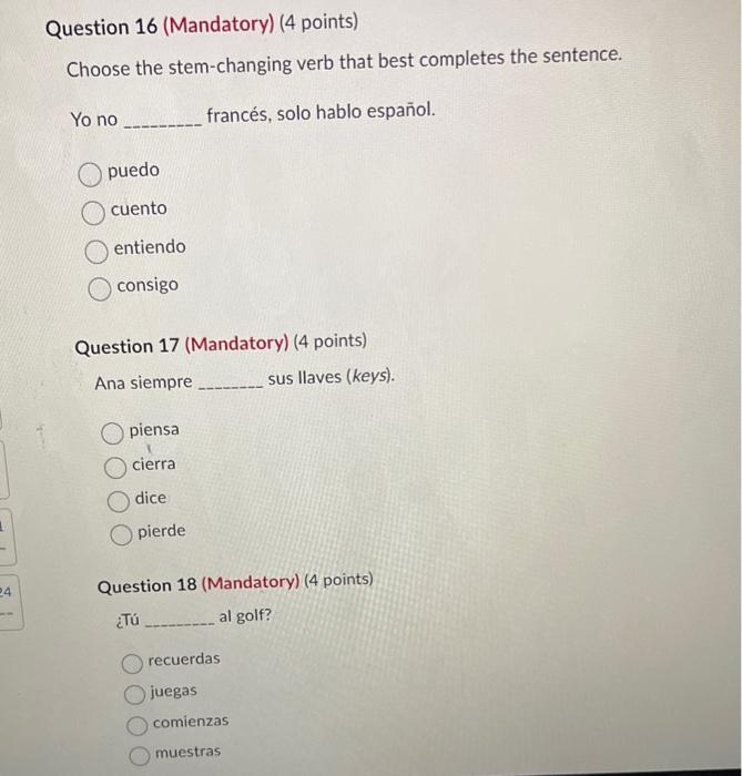 Choose the stem-changing verb that best completes the | Chegg.com