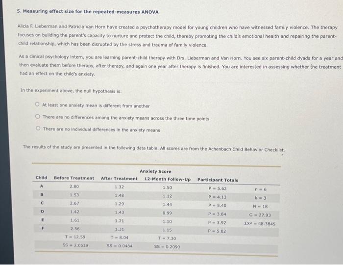 Solved 5. Measuring effect size for the repeated-measures | Chegg.com