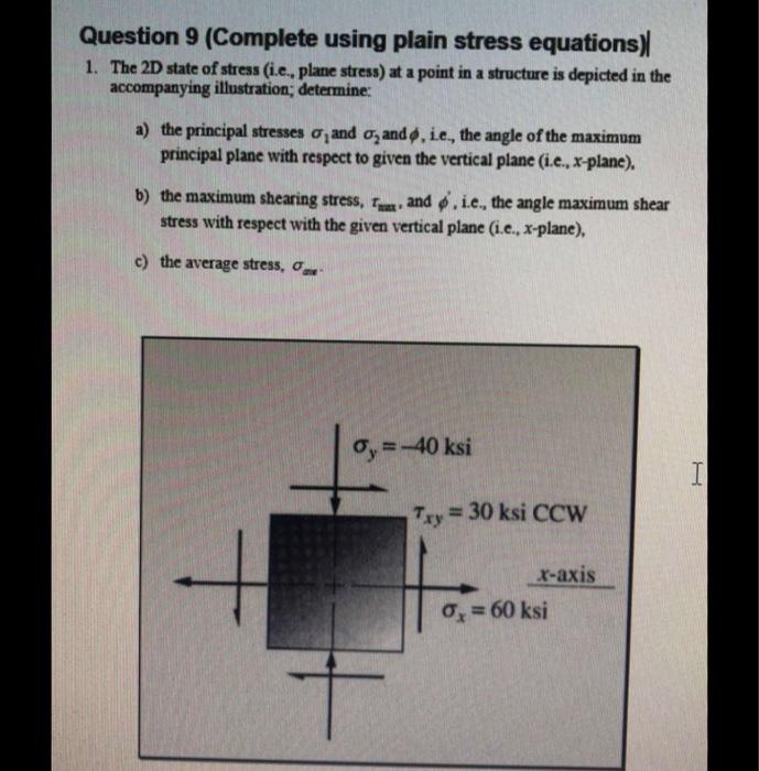 Solved Question 9 (Complete using plain stress equations) 1. | Chegg.com