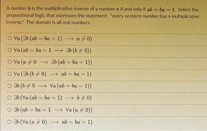 Solved A number b is the multiplicative inverse of a number | Chegg.com