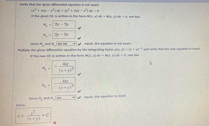 Solved Verify that the given differential equation is not | Chegg.com