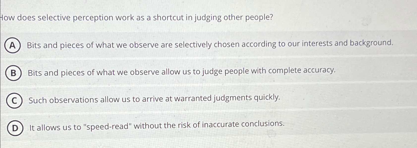 Solved How does selective perception work as a shortcut in | Chegg.com