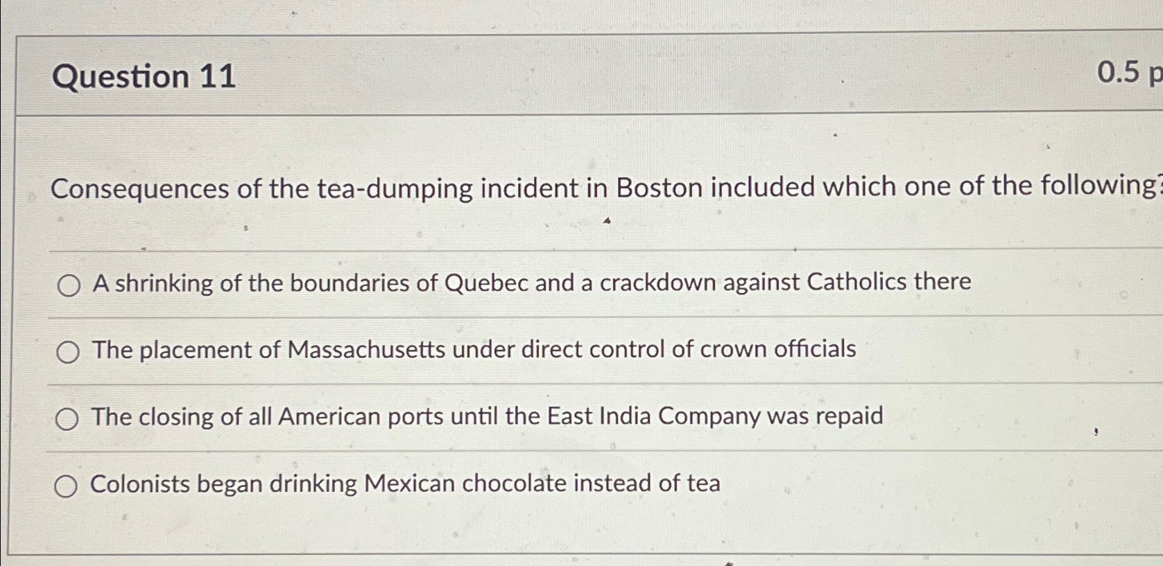 Solved Question 11Consequences of the tea-dumping incident | Chegg.com