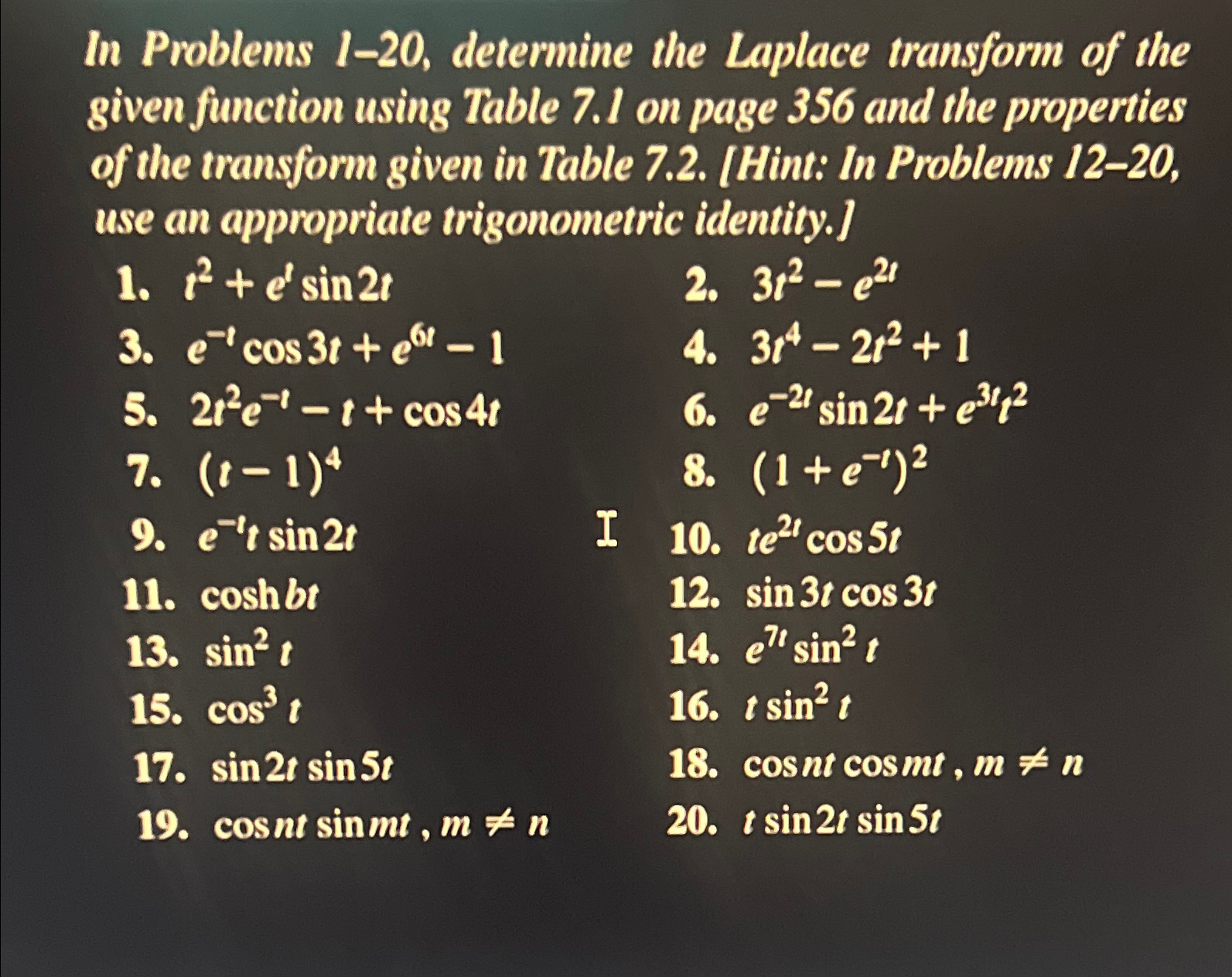 In Problems 1-20, ﻿determine the Laplace transform of | Chegg.com