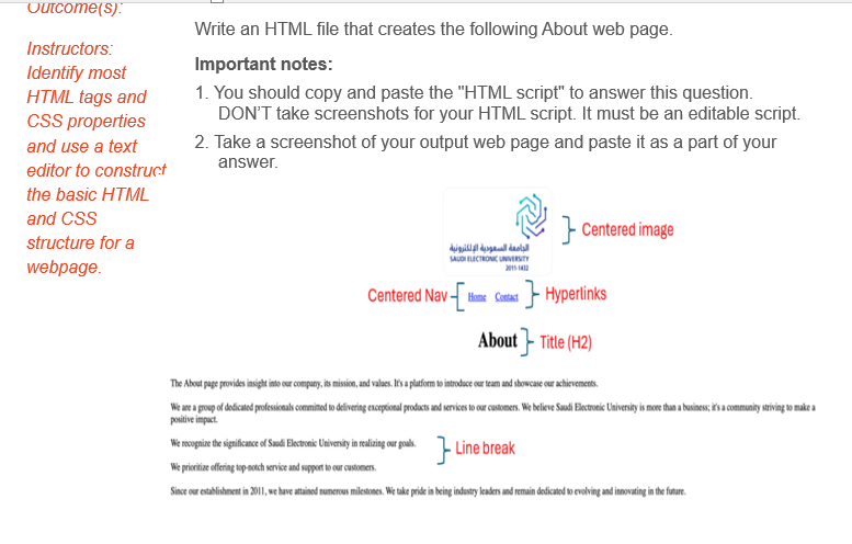 Solved Outcome(s):Instructors:Identify mostHTML tags andCSS | Chegg.com