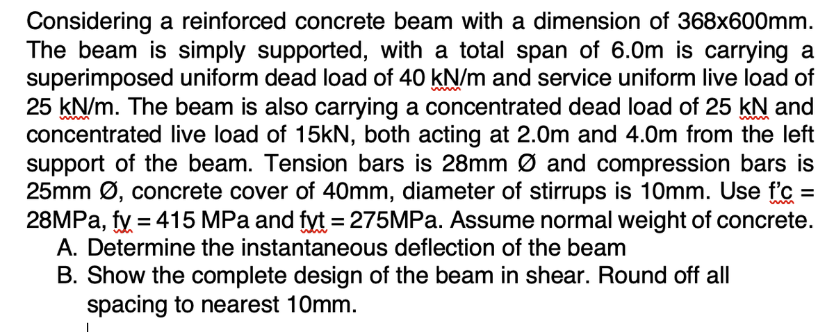 [Solved]: Considering a reinforced concrete beam with a dime