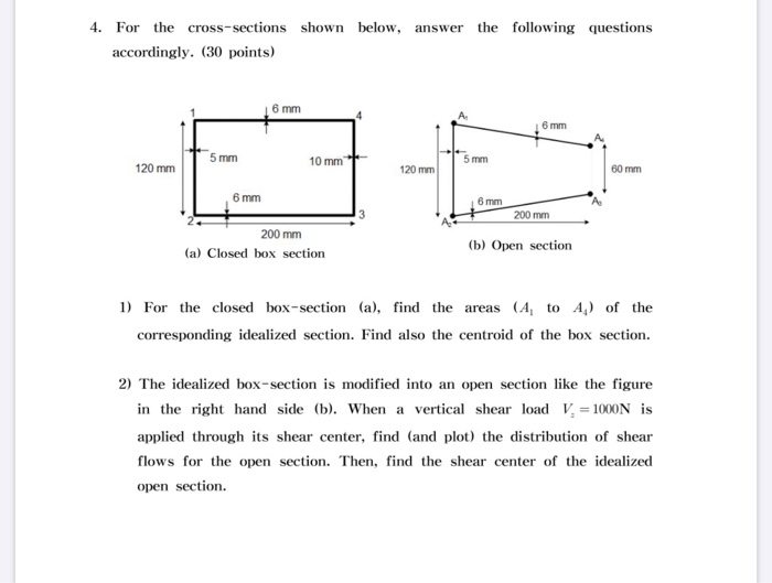 Solved 4. For the cross-sections shown below, answer the | Chegg.com