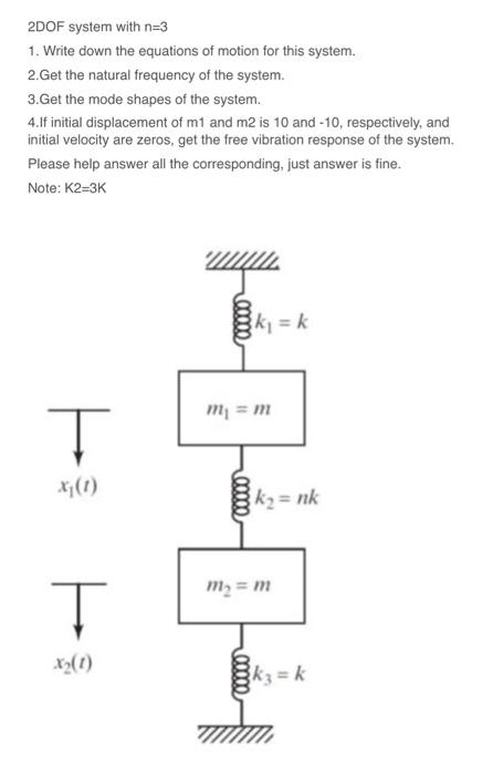 Solved 2DOF system with n=3 1. Write down the equations of | Chegg.com
