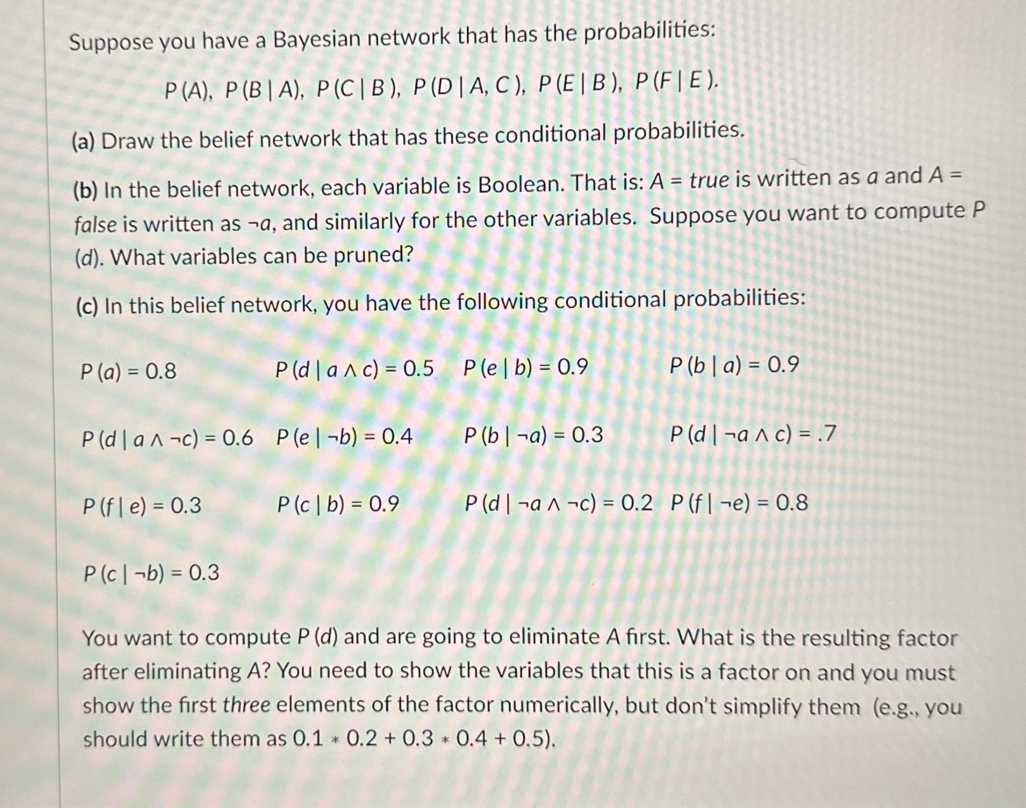 Solved Suppose you have a Bayesian network that has the | Chegg.com