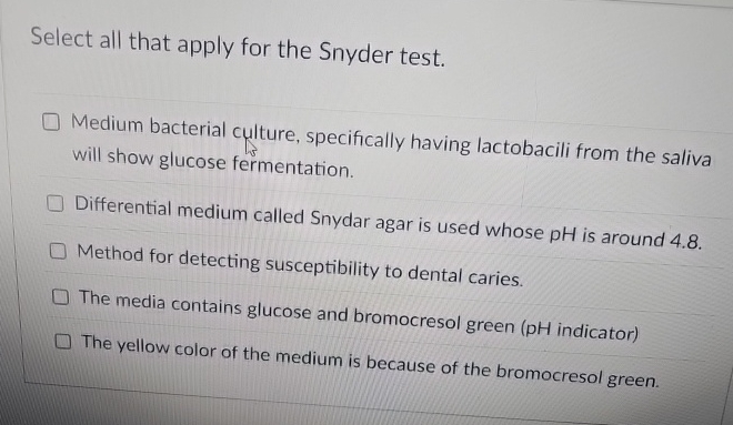 Select all that apply for the Snyder test.Medium | Chegg.com