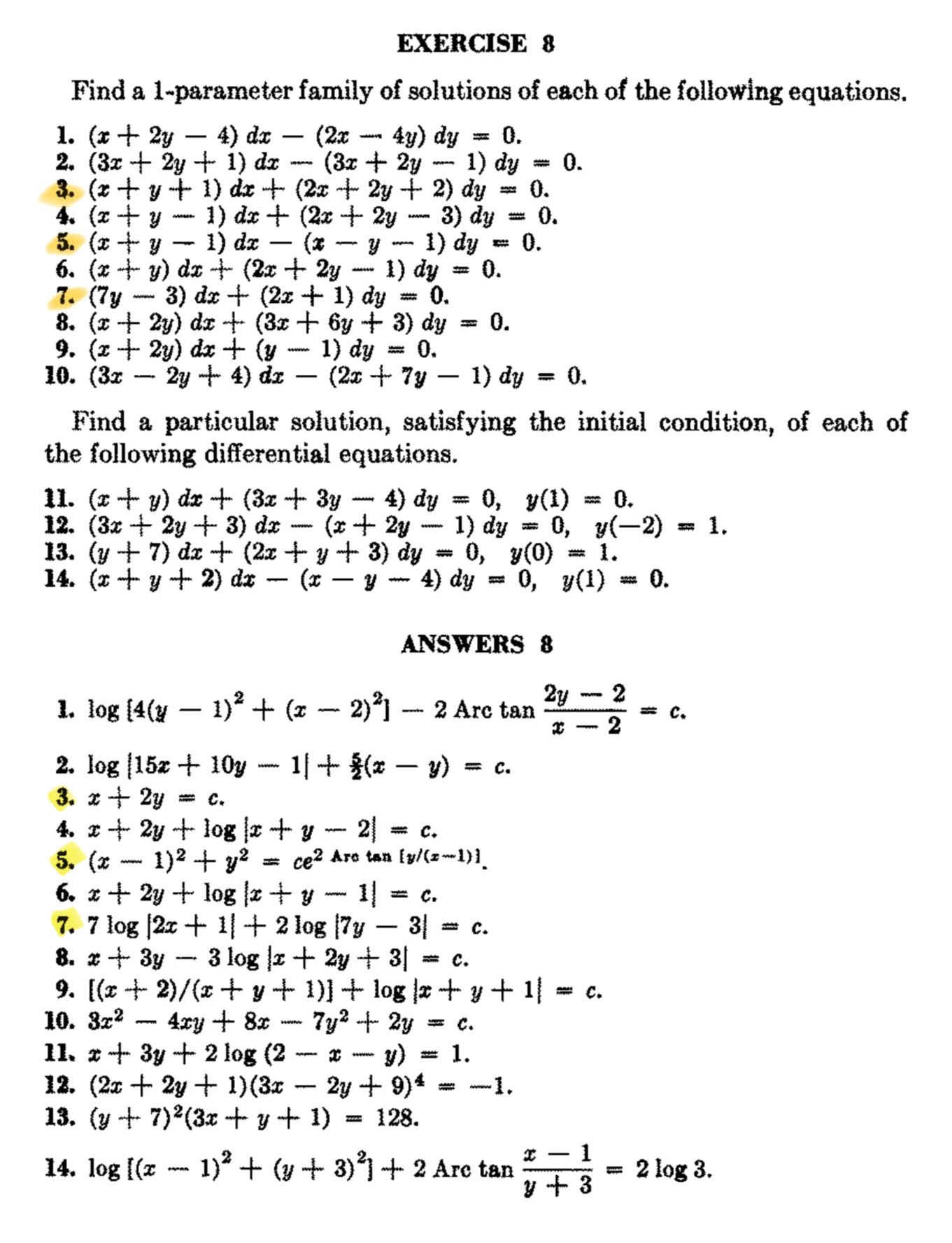 Solved EXERCISE 8 ﻿NUMBER 3,5,7 ﻿please show work the | Chegg.com