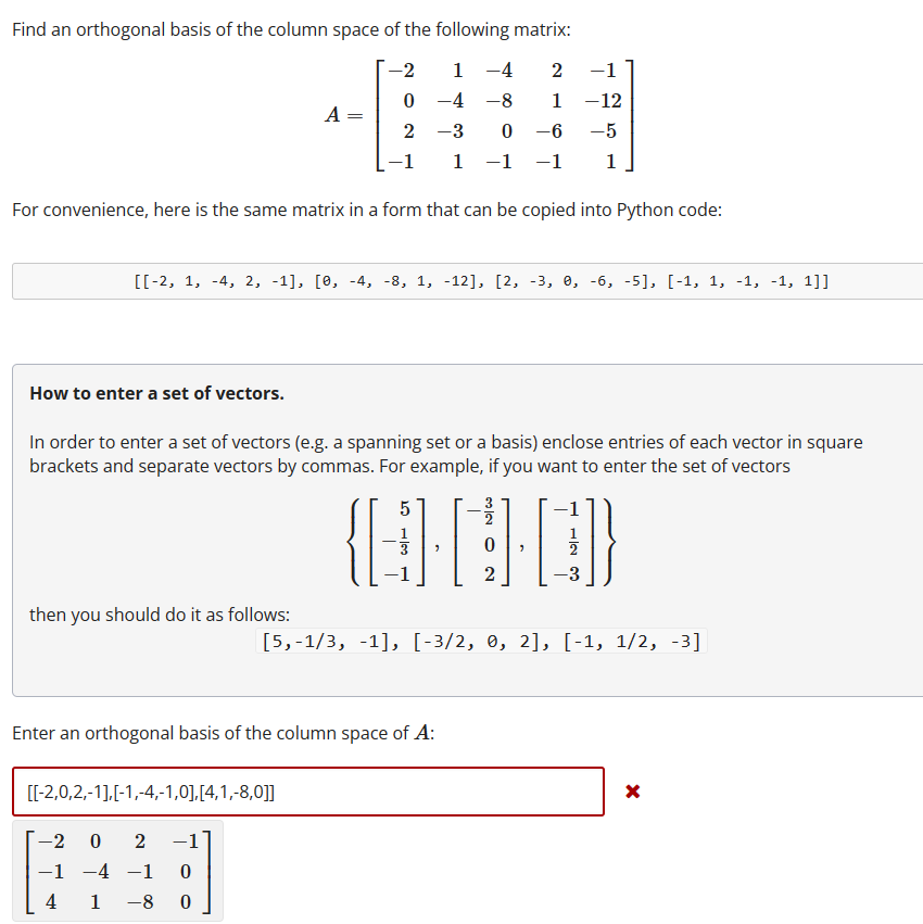 Solved How to enter a set of vectors.In order to enter a set | Chegg.com