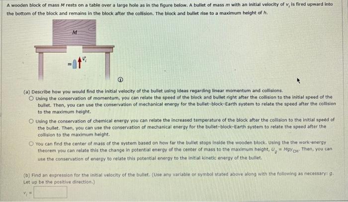 Solved A wooden block of mass M rests on a table over a | Chegg.com
