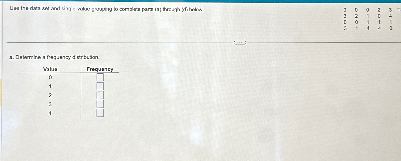 Solved Use the data set and single-value grouping to | Chegg.com